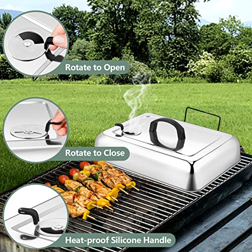 2Pcs Melting Dome for Griddle, Leonyo 13" Rectangle Basting Cover with Adjustable Vent, Stainless Steel 9" Round Burger Dome Lid for Cheese, BBQ Heavy Duty Metal Steam Cover for Flat Top Grill
