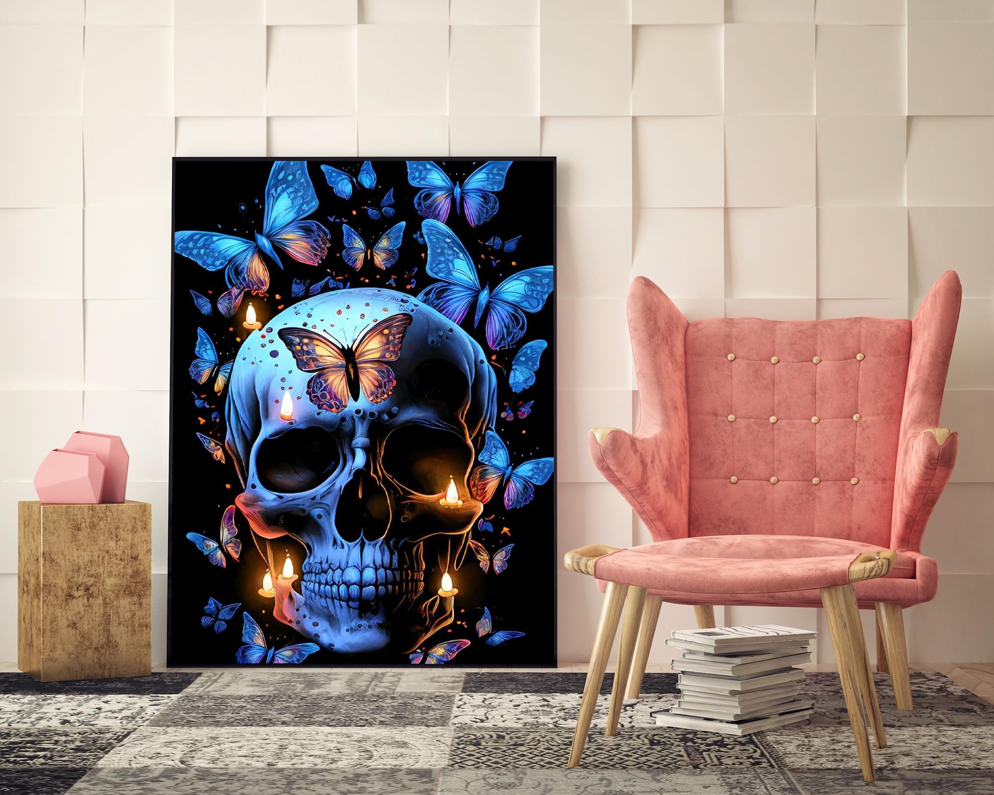 KINPLUB Skull Butterfly Diamond Painting Kits for Adults, 5D Horror Diamond Art Kits, DIY Paint with Diamonds Kit, Full Drill Round Diamond Dots for Halloween Home Wall Decor 12 x 16 Inch