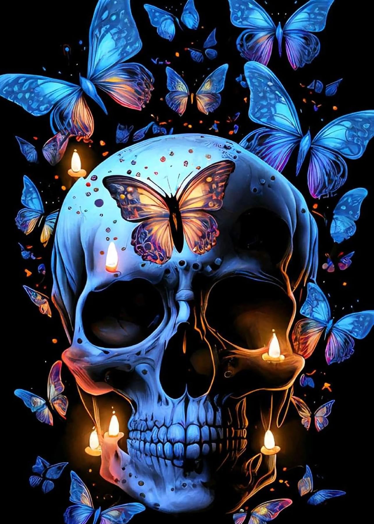KINPLUB Skull Butterfly Diamond Painting Kits for Adults, 5D Horror Diamond Art Kits, DIY Paint with Diamonds Kit, Full Drill Round Diamond Dots for Halloween Home Wall Decor 12 x 16 Inch