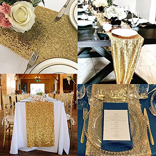 12 Packs 12 X 72 Inch Sequin Table Runner Glitter Dining Table Runner for Birthday Wedding Engagement Bridal Baby Shower Bachelorette Holiday Celebration Party Supplies Decorations (Champagne Gold)
