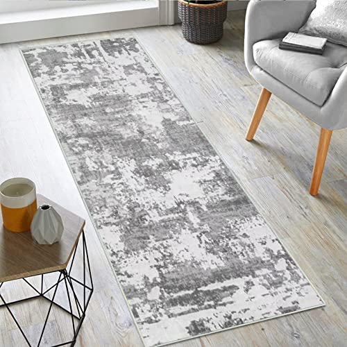 JURLEA Hallway Runner Rug Non-Slip Carpet Runner for Hallways Kitchen Living Room No Shedding Washable Lightweight Long Runners Rug (Cream/Grey, 2'x 6')