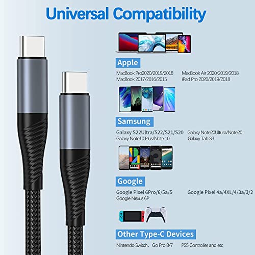 Deegotech USB C to USB C Cable, [6.6Ft 2-Pack] Durable Nylon Braided 100W 5A USB C Cable PD Fast Charger Compatible with MacBook Pro, MacBook Air, iPad Pro/Air, Galaxy S22 S21-Black