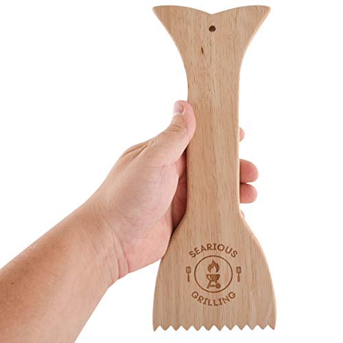 Searious Grilling Wood Grill Scraper Tool with Bottle Opener β Safe & Eco-Friendly BBQ Grill BrushAlternative β Grill Grate Cleaner,Wooden Tongs & Storage Bag Set