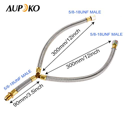 Aupoko Propane Y Splitter Connection Braided Pipe, 3/8" Flare Gas Propane Grill Y Splitter Stainless Steel Braided Hose Assembly, Length 5/16", Fits for LPG & NG Propane Fire Pit Hose & Fireplace