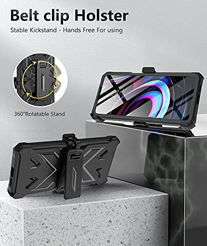 for Motorola Edge 2021 / Moto Edge 5G UW Case: Built-in Screen Protector Kickstand Full-Body Military Grade Three-Layer Protective Shockproof Rugged Phone Cover with Belt Clip Holster Black