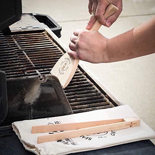 Searious Grilling Wood Grill Scraper Tool with Bottle Opener β Safe & Eco-Friendly BBQ Grill BrushAlternative β Grill Grate Cleaner,Wooden Tongs & Storage Bag Set