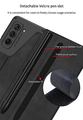 FYTON Case for Galaxy Z Fold5 Case with S Pen Holder (Removable), Z Fold5 Wallet Case with Hinge Protection, Card Slot and Kickstand Function for Samsung Galaxy Z Fold5 5G, Cloud Black