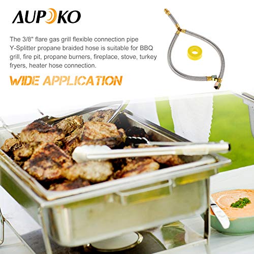 Aupoko Propane Y Splitter Connection Braided Pipe, 3/8" Flare Gas Propane Grill Y Splitter Stainless Steel Braided Hose Assembly, Length 5/16", Fits for LPG & NG Propane Fire Pit Hose & Fireplace