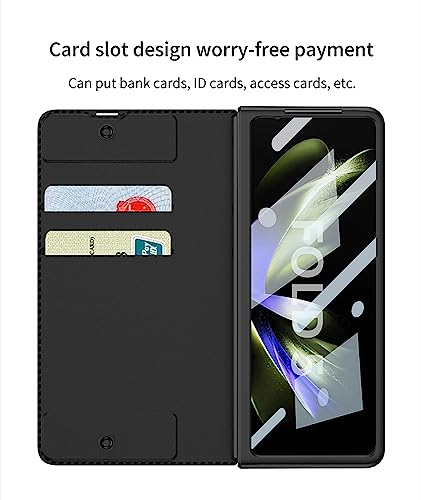 FYTON Case for Galaxy Z Fold5 Case with S Pen Holder (Removable), Z Fold5 Wallet Case with Hinge Protection, Card Slot and Kickstand Function for Samsung Galaxy Z Fold5 5G, Cloud Black