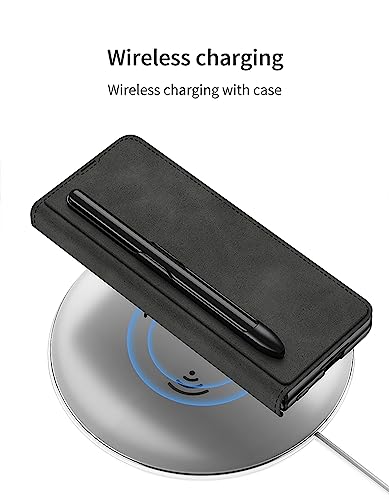 FYTON Case for Galaxy Z Fold5 Case with S Pen Holder (Removable), Z Fold5 Wallet Case with Hinge Protection, Card Slot and Kickstand Function for Samsung Galaxy Z Fold5 5G, Cloud Black