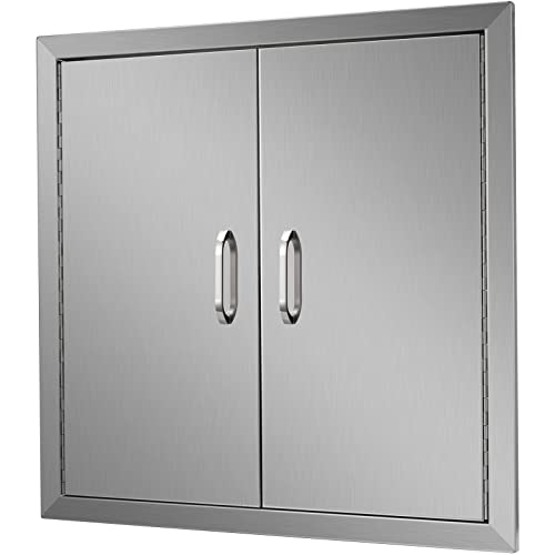 JOMWECL BBQ Access Door, Inch Grill Double Door, Brushed Stainless Steel Outdoor Kitchen Doors for BBQ Island Grilling Station (24*24)