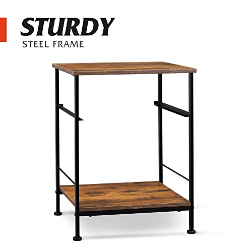 WLIVE Nightstand, End Table with Fabric Storage Drawer and Open Wood Shelf, Bedside Furniture with Steel Frame, Side Table for Bedroom, Dorm, Easy Assembly, Black and Rustic Brown