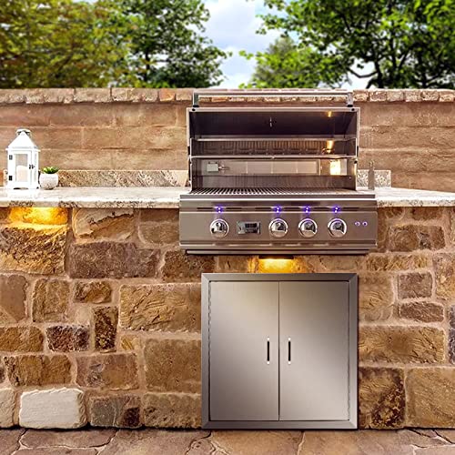JOMWECL BBQ Access Door, Inch Grill Double Door, Brushed Stainless Steel Outdoor Kitchen Doors for BBQ Island Grilling Station (24*24)