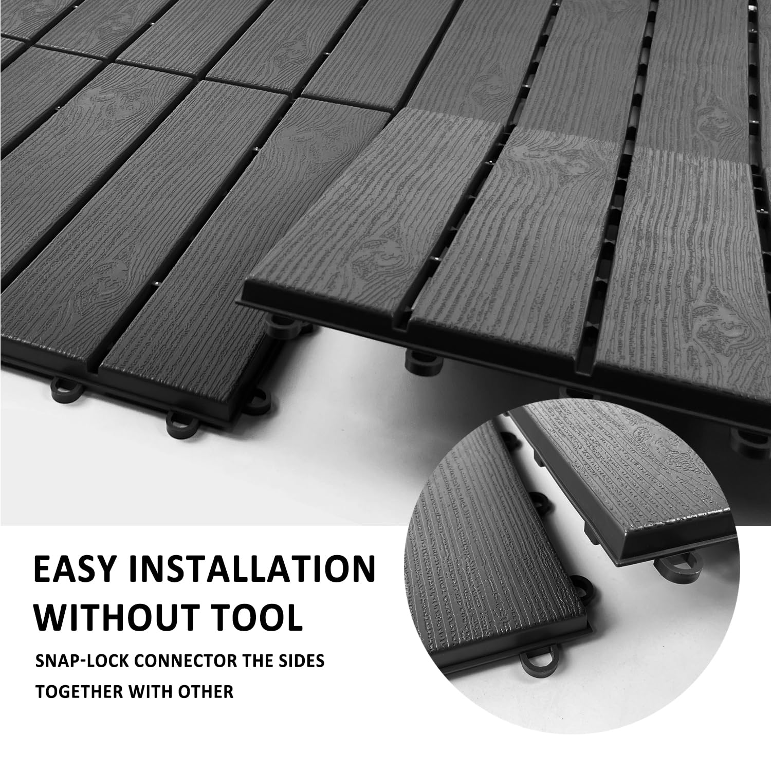 Hugeleaf 6 Pack Deck Tiles 12.2β x 12.2β Plastic Outdoor Flooring, Interlocking Deck Tiles Outdoor Waterproof All Weather Patio Tiles for Balcony, Porch, Poolside (Black)