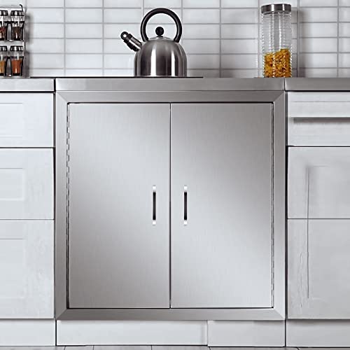 JOMWECL BBQ Access Door, Inch Grill Double Door, Brushed Stainless Steel Outdoor Kitchen Doors for BBQ Island Grilling Station (24*24)