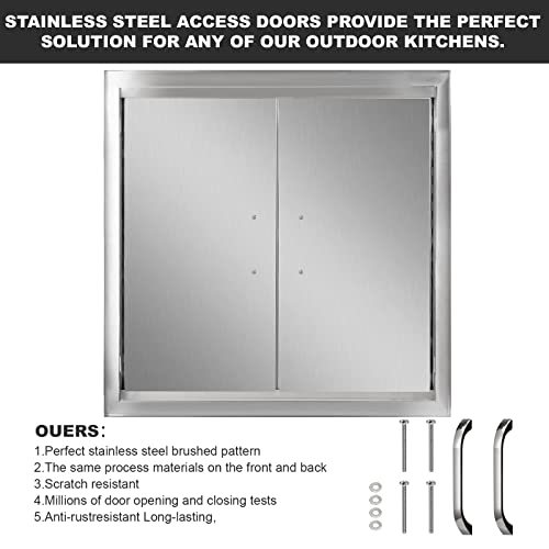 JOMWECL BBQ Access Door, Inch Grill Double Door, Brushed Stainless Steel Outdoor Kitchen Doors for BBQ Island Grilling Station (24*24)