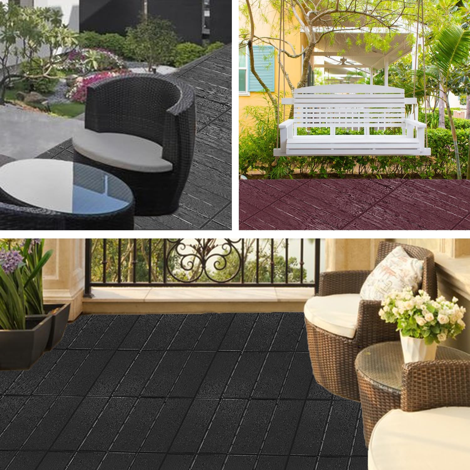 Hugeleaf 6 Pack Deck Tiles 12.2β x 12.2β Plastic Outdoor Flooring, Interlocking Deck Tiles Outdoor Waterproof All Weather Patio Tiles for Balcony, Porch, Poolside (Black)