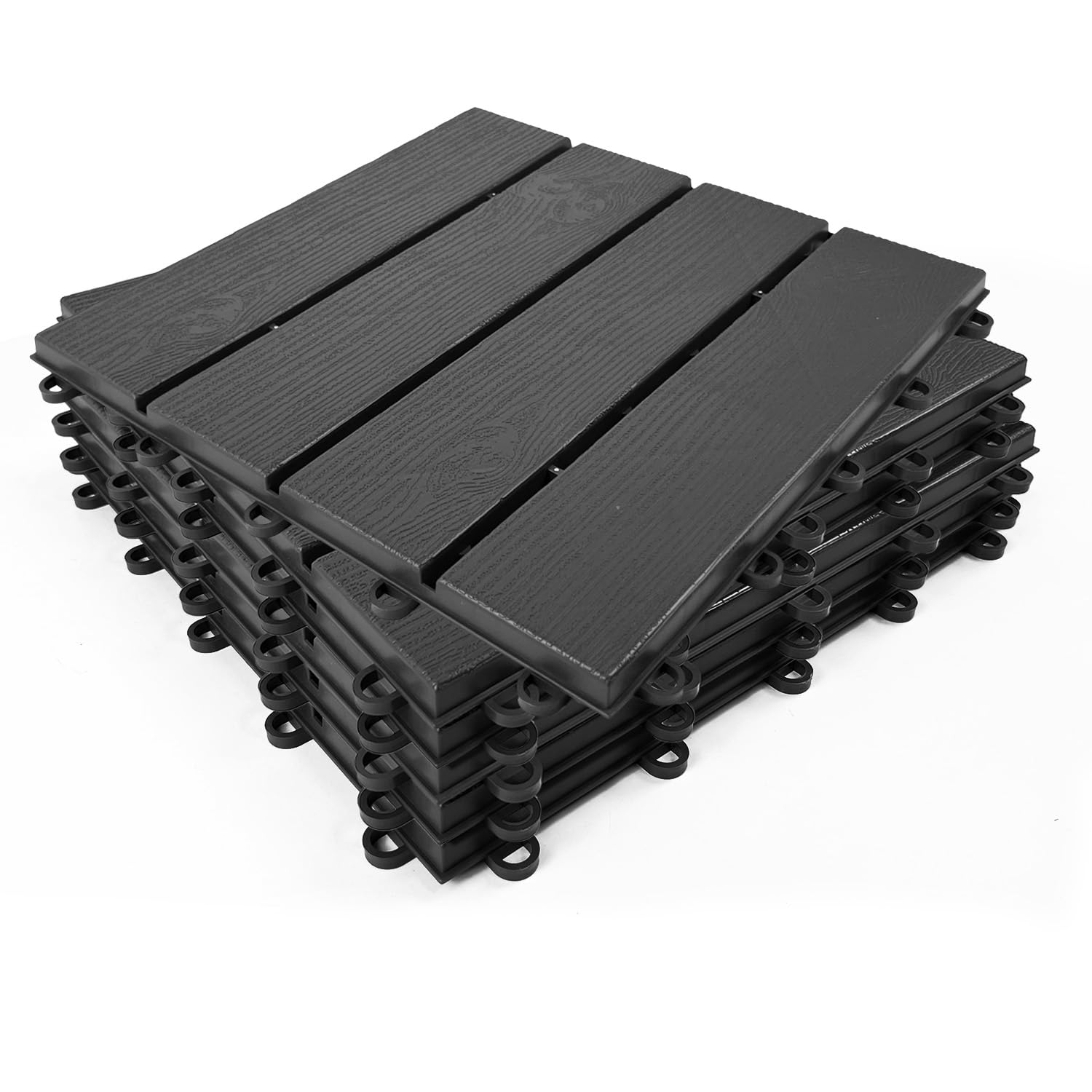 Hugeleaf 6 Pack Deck Tiles 12.2” x 12.2” Plastic Outdoor Flooring, Interlocking Deck Tiles Outdoor Waterproof All Weather Patio Tiles for Balcony, Porch, Poolside (Black)