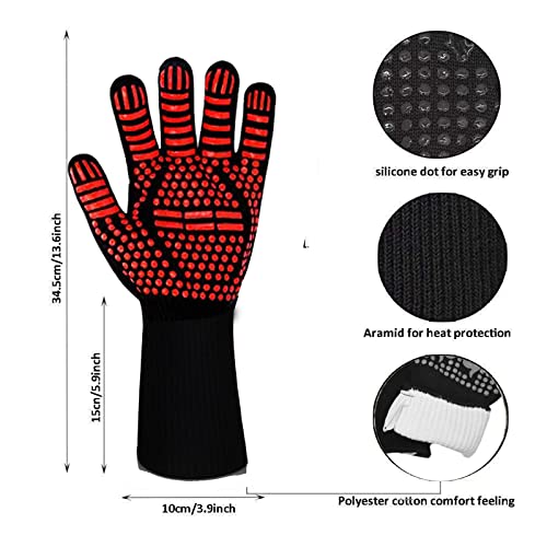 Hogarest Heat Resistant BBQ Gloves, Non-Slip Silicone Oven Mitts for Cooking, Grill, Frying, Baking, Barbecue, Fireproof and Cut-Resistant, 1 Pair, Orange Red