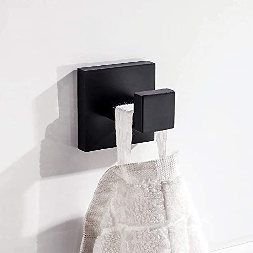 Nolimas Matte Black Bathroom Hardware Set 3 Pieces SUS304 Stainless Steel Square Wall Mounted Set Including Robe Towel Hooks,Toilet Paper Holder with Shelf, Bathroom Accessories Kit