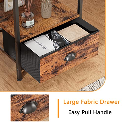 Furologee Set of 2 Nightstand with Drawer, End Table with Storage Shelf, Industrial Side Sofa Table, Bedside Accent Furniture Metal Frame Easy Assembly for Living Room/Bedroom/Hallway, Rustic Brown
