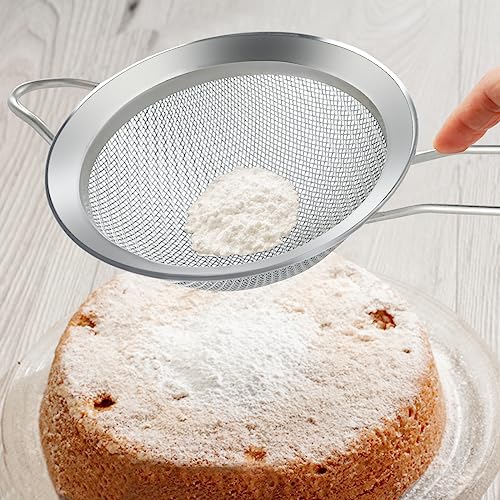 WLLHYF Fine Mesh Strainers Stainless Steel Long-Handled Tea Cup Bar Cocktail Coffee Juice Filter Sifter for Kitchen Food Powder Rice Flour Baked Pasta Small Leak Sieves 3 Inch Silver