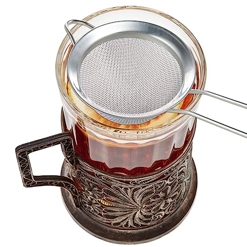 WLLHYF Fine Mesh Strainers Stainless Steel Long-Handled Tea Cup Bar Cocktail Coffee Juice Filter Sifter for Kitchen Food Powder Rice Flour Baked Pasta Small Leak Sieves 3 Inch Silver
