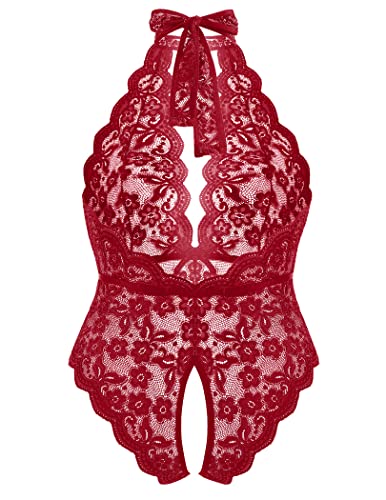 Avidlove Women Plus Size Lingerie Sexy Lace Bodysuit One Piece Babydoll Wine Red 22 Plus