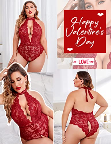 Avidlove Women Plus Size Lingerie Sexy Lace Bodysuit One Piece Babydoll Wine Red 22 Plus
