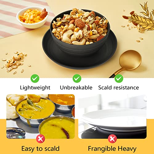 Teivio 32-Piece Kitchen Plastic Wheat Straw Dinnerware Set, Service for 8, Dinner Plates, Dessert Plate, Cereal Bowls, Cups, Unbreakable Plastic Outdoor Camping Dishes, Black