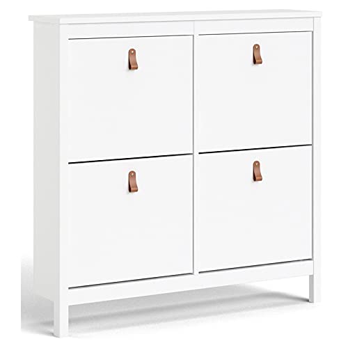 Pemberly Row Modern-Traditional Style 4 Drawer Shoe Cabinet, 16-Pair Shoe Rack Storage Organizer in White