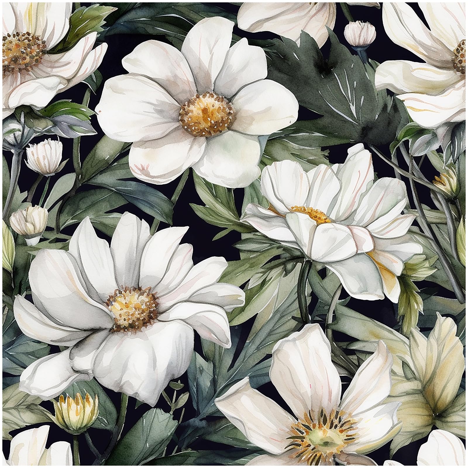 HAOKHOME Floral Wallpaper Peel and Stick Vintage Removable Wall Paper Black/Green/White Stick on Wall Mural Contact Paper 17.7in x 9.8ft