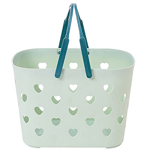 Portable Plastic Shower Caddy Baskets, Standing Storage Organizer Bins, Shower Caddy Tote Bag with Handles, Hollow Cleaning Caddy with Holes for Bathroom, College Dorm, Kitchen, Home - Heart Blue
