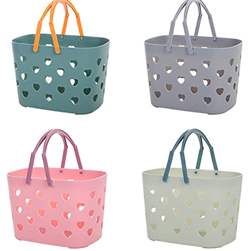 Portable Plastic Shower Caddy Baskets, Standing Storage Organizer Bins, Shower Caddy Tote Bag with Handles, Hollow Cleaning Caddy with Holes for Bathroom, College Dorm, Kitchen, Home - Heart Blue