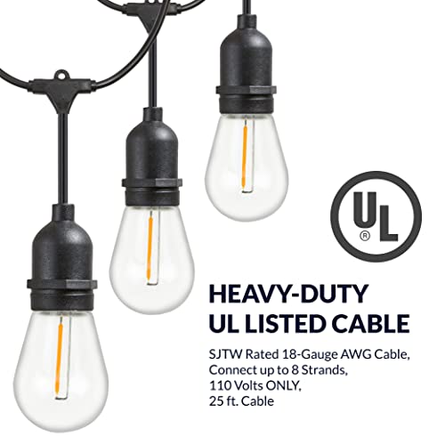 Newhouse Lighting Outdoor String Lights with Hanging Sockets | Weatherproof Technology | LED | Heavy Duty 25-Foot Cord | 9 LED Filament Lights Bulbs Included (1 Free Replacement!)