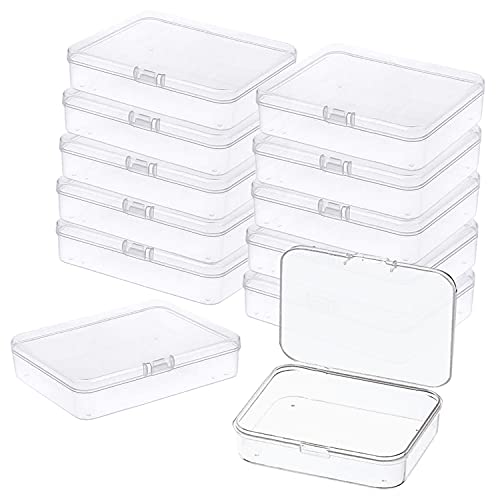 MFDSJ 12Pcs Mini Plastic Storage Containers Box with Lid, 3.5x2.4 Inches Clear Rectangle Box for Collecting Small Items, Beads, Game Pieces, Business Cards, Crafts Accessories
