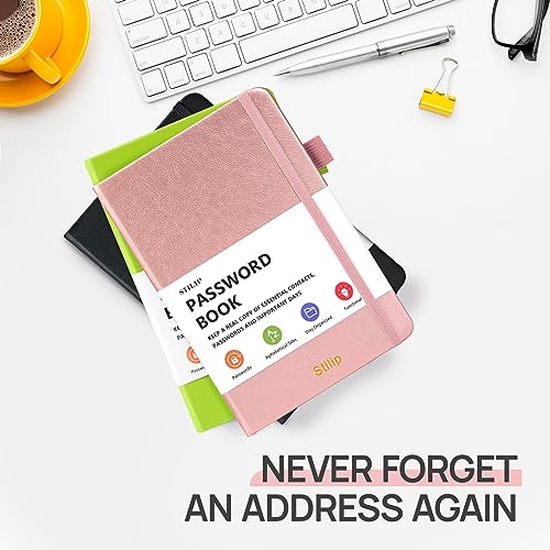 Stilip Password Book with Alphabetical Tabs - Upgraded Hardcover Password Keeper with PU,Perfect for Record Organize Your Passwords - Rose Gold