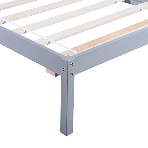 Swellsuite Wood Platform Bed Frame for Kids, Twin Bed Frame with Headboard and Support Legs for Boys and Girls, Twin Platform Bed with Wood Slats, No Box Spring Needed, Twin Size, Gray.