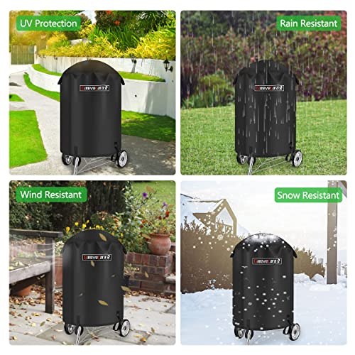 BBQ Grill Cover, 22 Inch Charcoal Kettle Grill Cover, Heavy Duty Waterproof & Dustproof Oxford Fabric Round Barbecue Grill Cover with Handle & Hook&Loop, for Weber, Char-Broil and More Grills