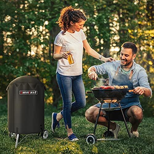 BBQ Grill Cover, 22 Inch Charcoal Kettle Grill Cover, Heavy Duty Waterproof & Dustproof Oxford Fabric Round Barbecue Grill Cover with Handle & Hook&Loop, for Weber, Char-Broil and More Grills