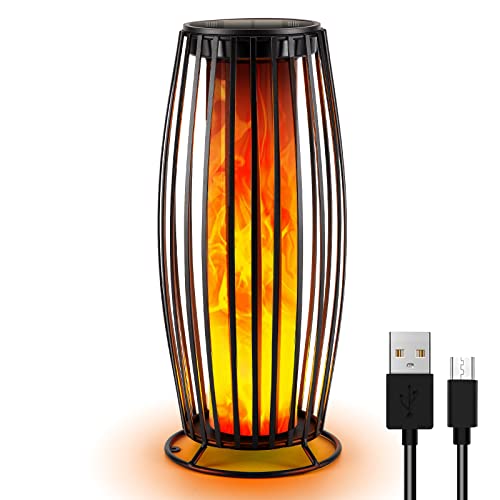 Nenrent Outdoor Solar Lantern Indoor&Outdoor Floor Lamp Solar Flickering Flame Lantern With Solar Powered/USB Charge for Patio Garden Deck Porch Decoration&Waterproof&Super Long Endurance(1 Pack)