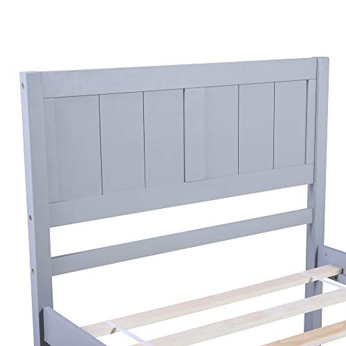 Swellsuite Wood Platform Bed Frame for Kids, Twin Bed Frame with Headboard and Support Legs for Boys and Girls, Twin Platform Bed with Wood Slats, No Box Spring Needed, Twin Size, Gray.