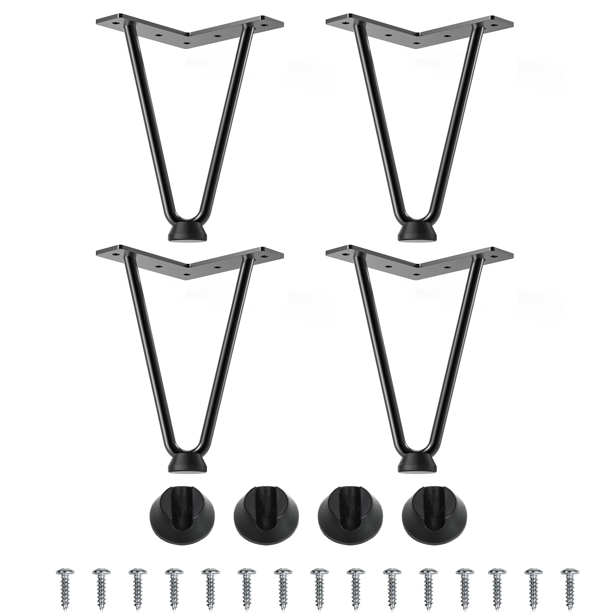 HOOSHEE 6 Inch Hairpin Furniture Legs(900Lb),Solid Metal Hairpin Table Legs,Heavy Duty Table Legs,DIY Projects for TV Stand, Cabinet, Coffee Table, Desk etc with Rubber Floor Protectors Black 4Pcs