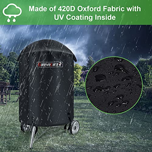 BBQ Grill Cover, 22 Inch Charcoal Kettle Grill Cover, Heavy Duty Waterproof & Dustproof Oxford Fabric Round Barbecue Grill Cover with Handle & Hook&Loop, for Weber, Char-Broil and More Grills