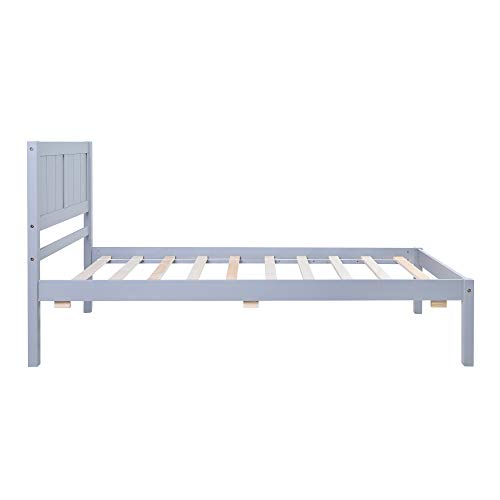 Swellsuite Wood Platform Bed Frame for Kids, Twin Bed Frame with Headboard and Support Legs for Boys and Girls, Twin Platform Bed with Wood Slats, No Box Spring Needed, Twin Size, Gray.