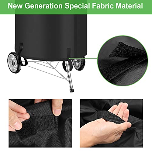 BBQ Grill Cover, 22 Inch Charcoal Kettle Grill Cover, Heavy Duty Waterproof & Dustproof Oxford Fabric Round Barbecue Grill Cover with Handle & Hook&Loop, for Weber, Char-Broil and More Grills