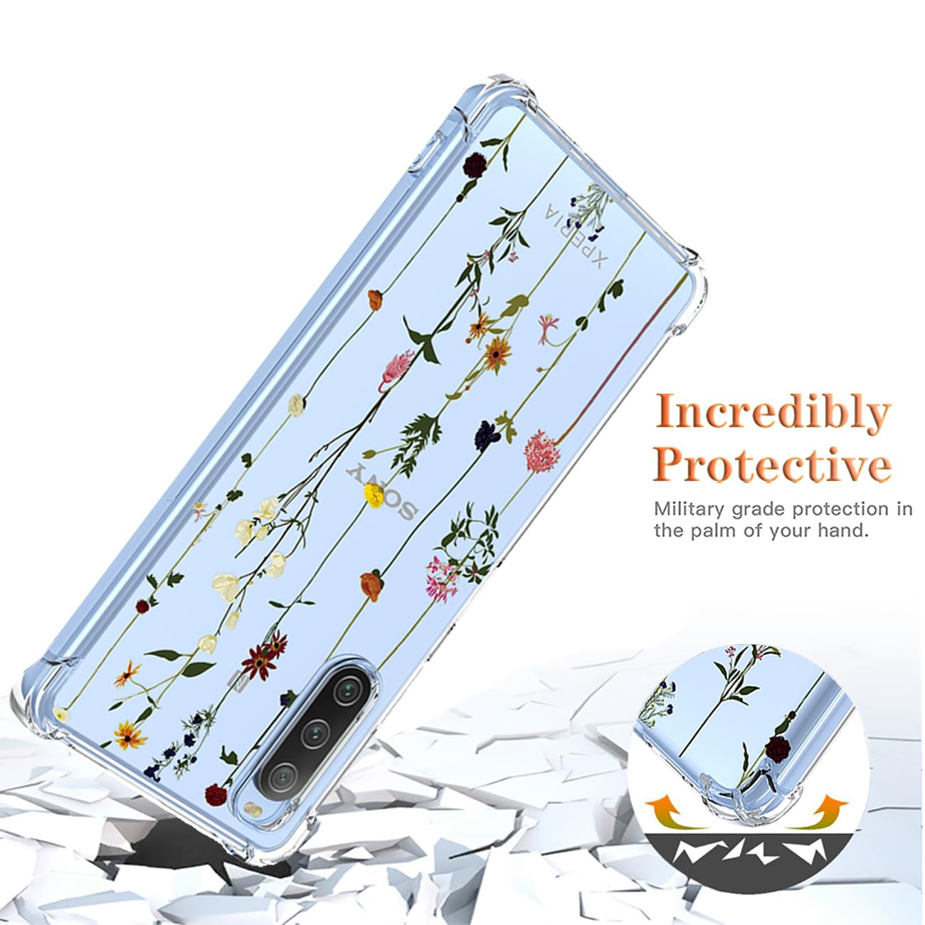 GTBDEKI Phone Case for Xperia 10 III Case, Sony 10 III Lite XQ-BT52 XQ-BT44 Case, Clear Case with Flower Garden Patterns Protective Phone Cover for Sony Xperia 10 III Floral Garden