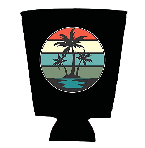 Retro Palm Trees Pint Glass Coolie (2 Pack, Black)