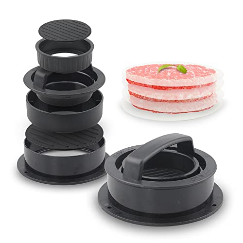 enter 3 Sizes in 1 Stuffed Burger Press,Hamburger Patty Maker Rings Molds with 100pcs Burger Papers,Set of 2