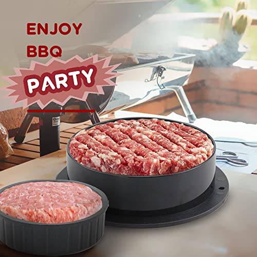 enter 3 Sizes in 1 Stuffed Burger Press,Hamburger Patty Maker Rings Molds with 100pcs Burger Papers,Set of 2